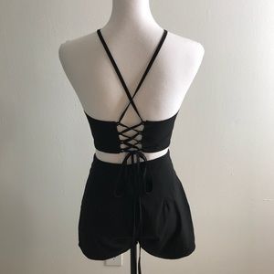 Pants & Jumpsuits | Black Romper With Open Back | Poshmark